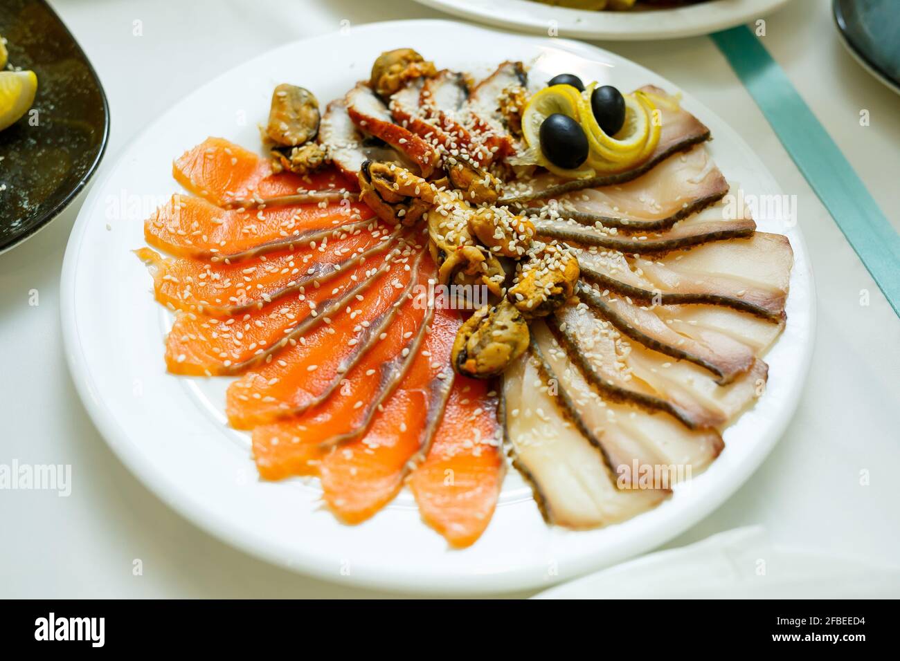 Delicious dish on the buffet table. Cold appetizers from the chef for ...