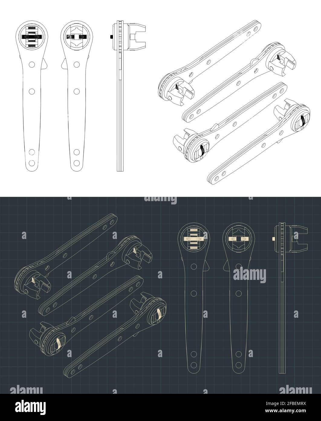 Stylized vector illustration of drawings of crescent rapid wrench Stock ...