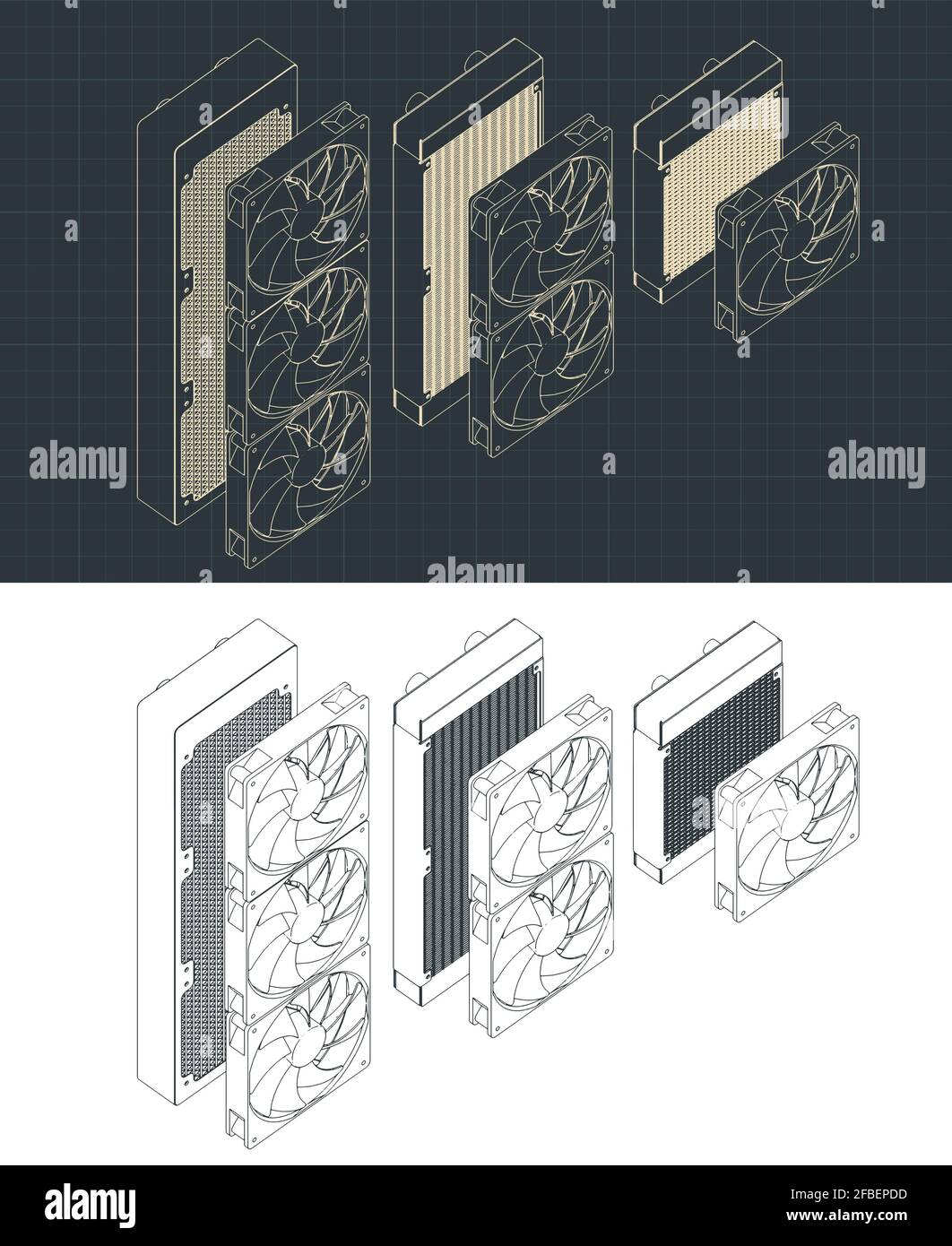 Stylized vector illustrations of drawings of water cooling radiators ...