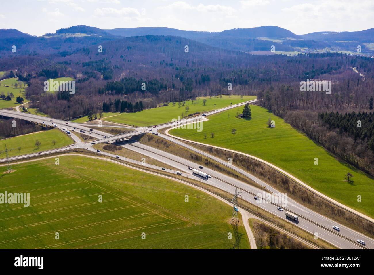 Germany, Baden Wurttemberg, Sussen, Aerial view of traffic on highway ...