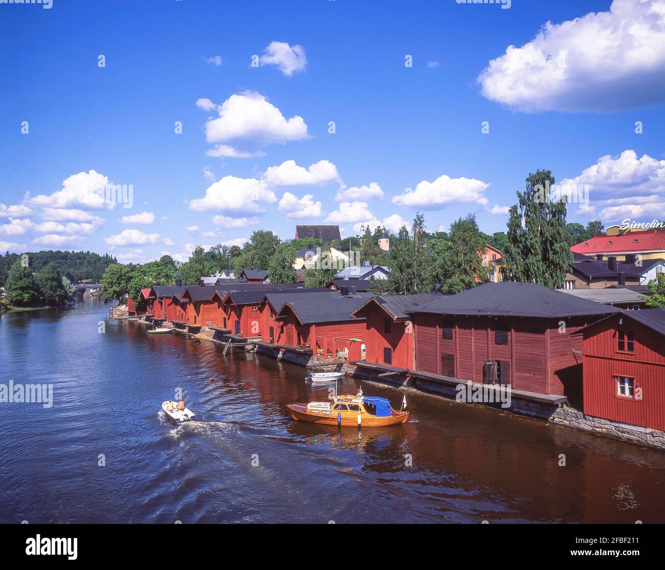 Wooden warehouse buildings on waterfront, Old Town, Porvoo, Uusimaa ...