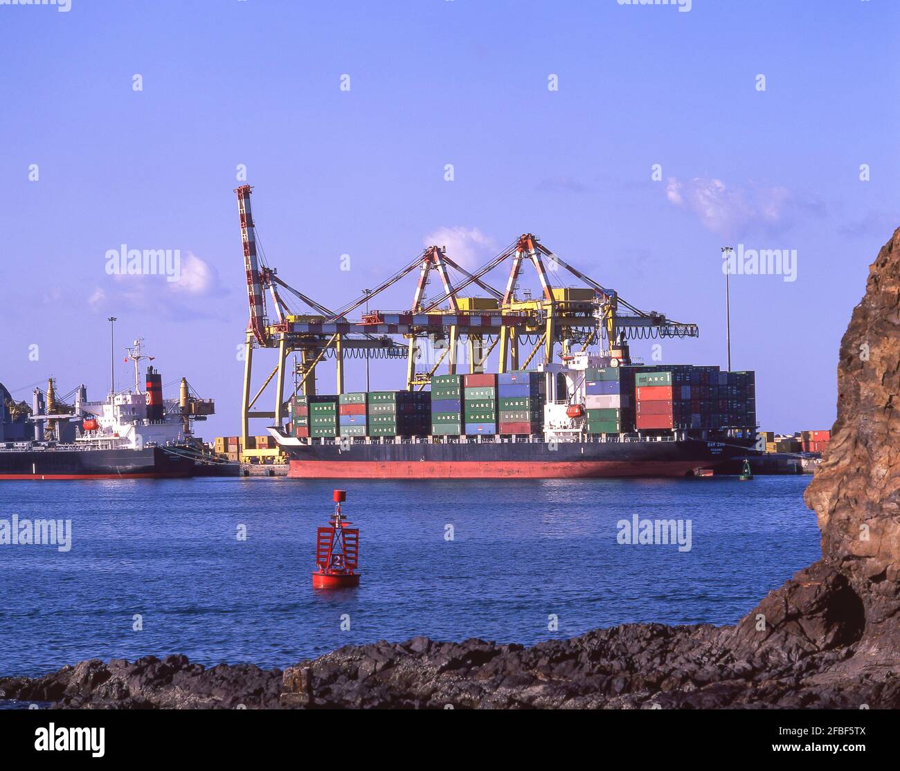 Container ship at container terminal, Muscat Port, Muscat, Sultinate of ...