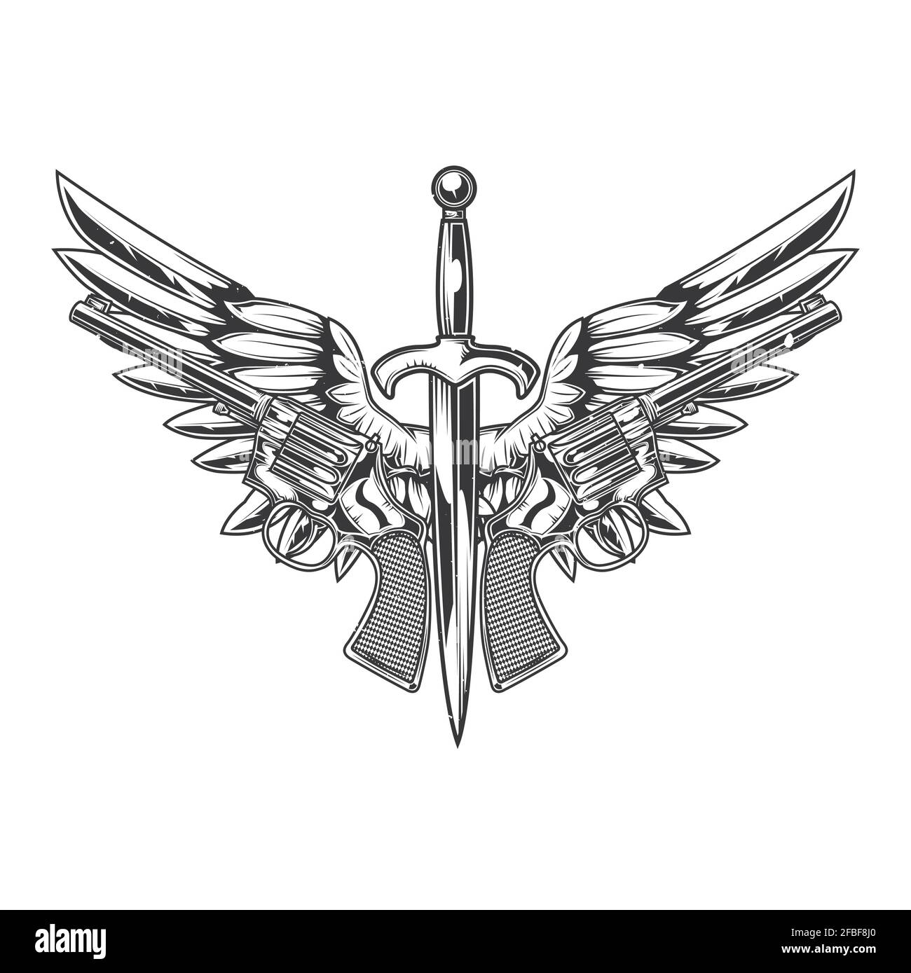 Crossed Pistols With Wings Tattoo