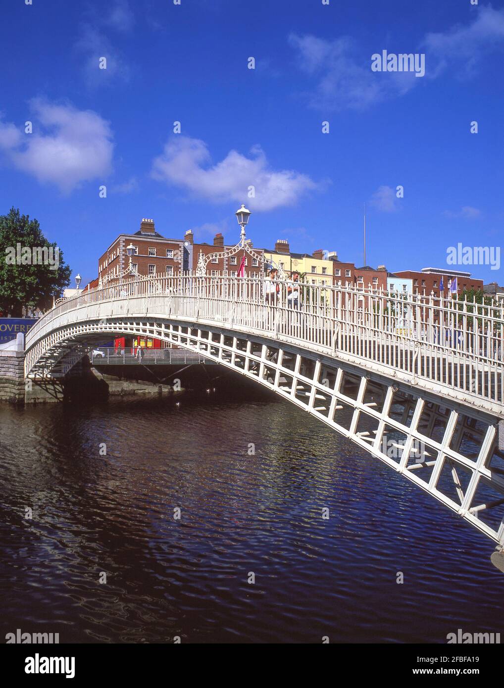 19th century hapenny bridge across river liffey wellington quay hi-res ...
