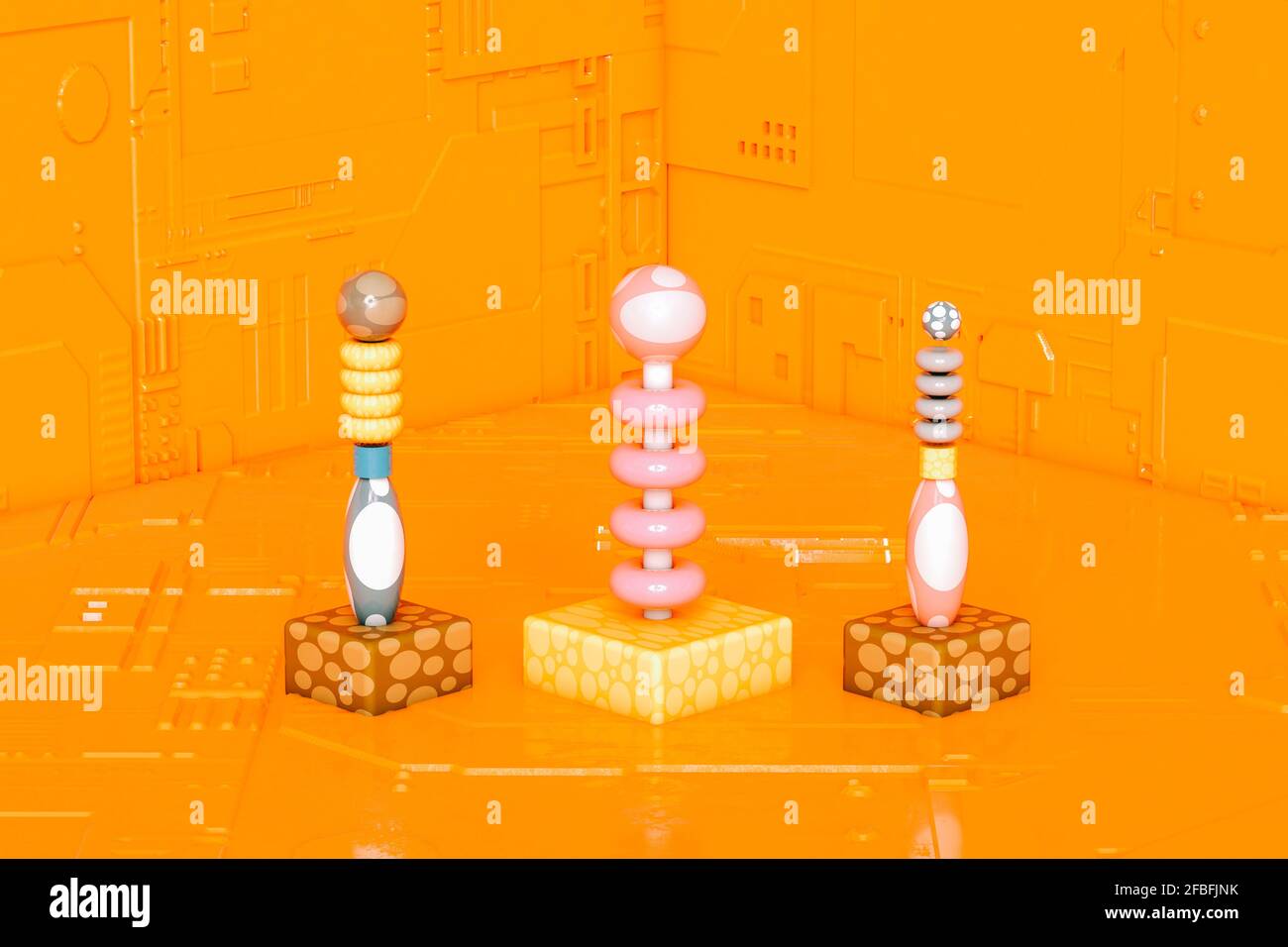 Three dimensional render of abstract board game pieces standing against ...