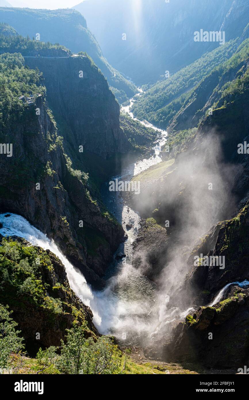 Scenic view of Mabodalen valley and Voringfossen waterfall Stock Photo ...