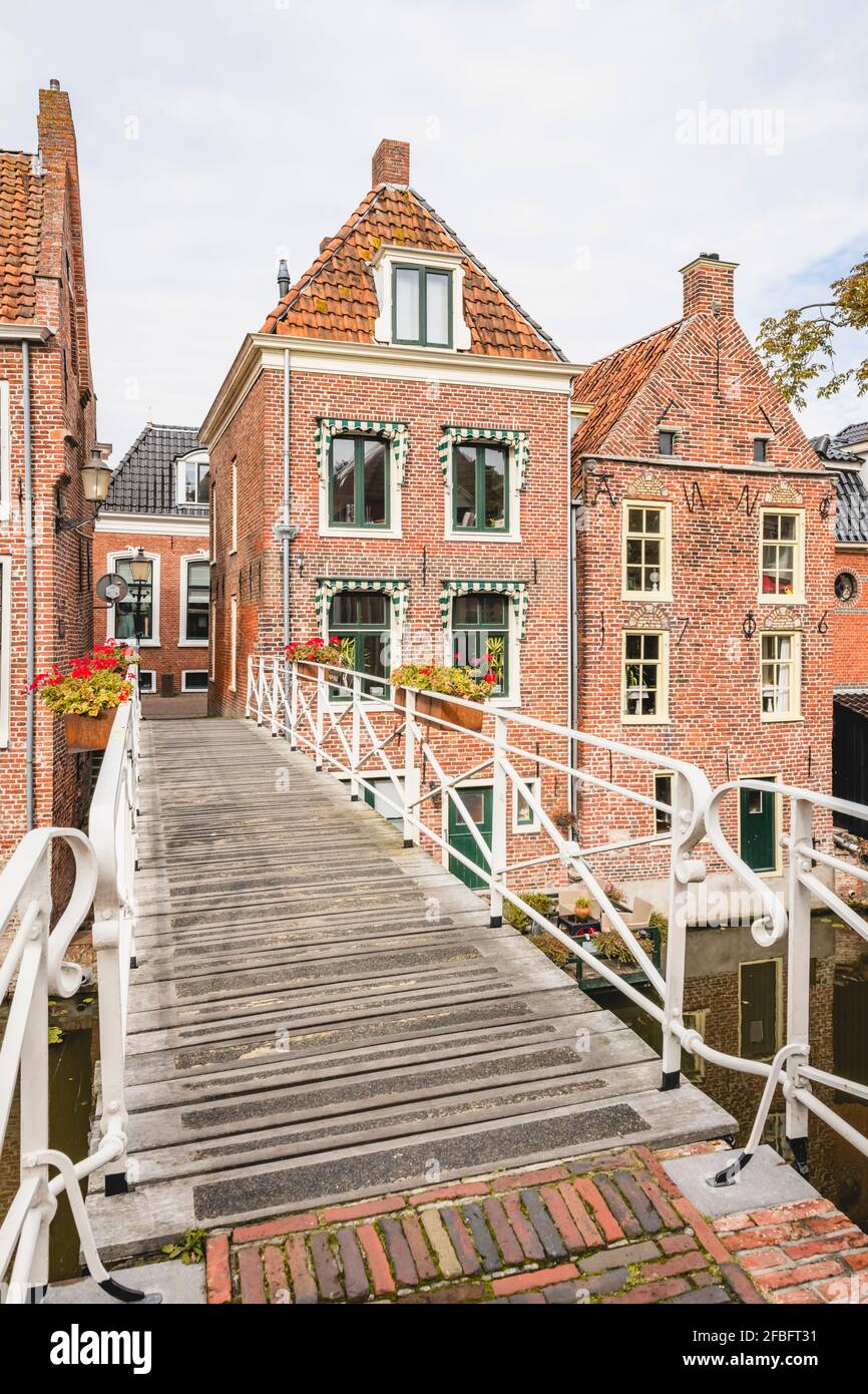 Netherlands, Groningen Province, Appingedam, Footbridge over ...