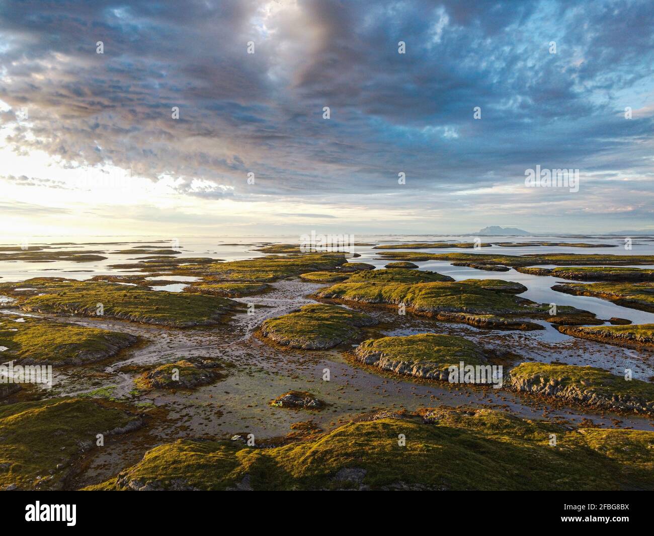 Norway, Vega Archipelago, Aerial of the rugged coastline of Unesco ...