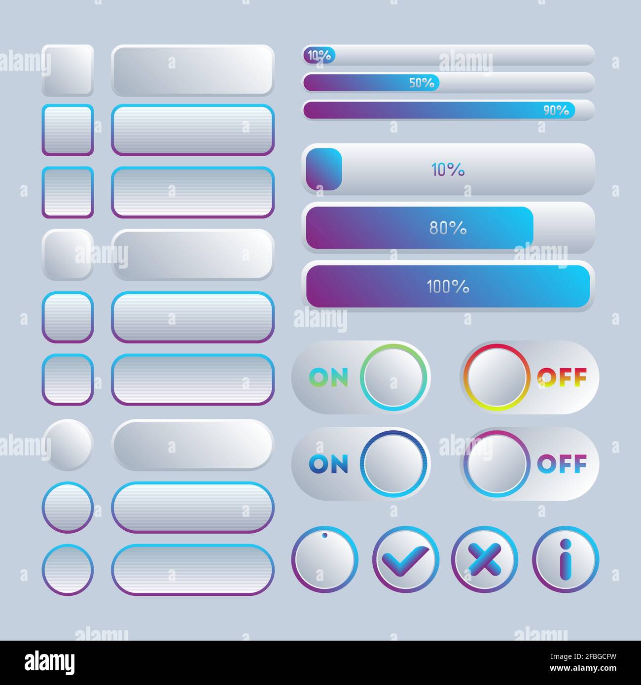 Icon set multi colored button in flat style. Easy editable vector ...