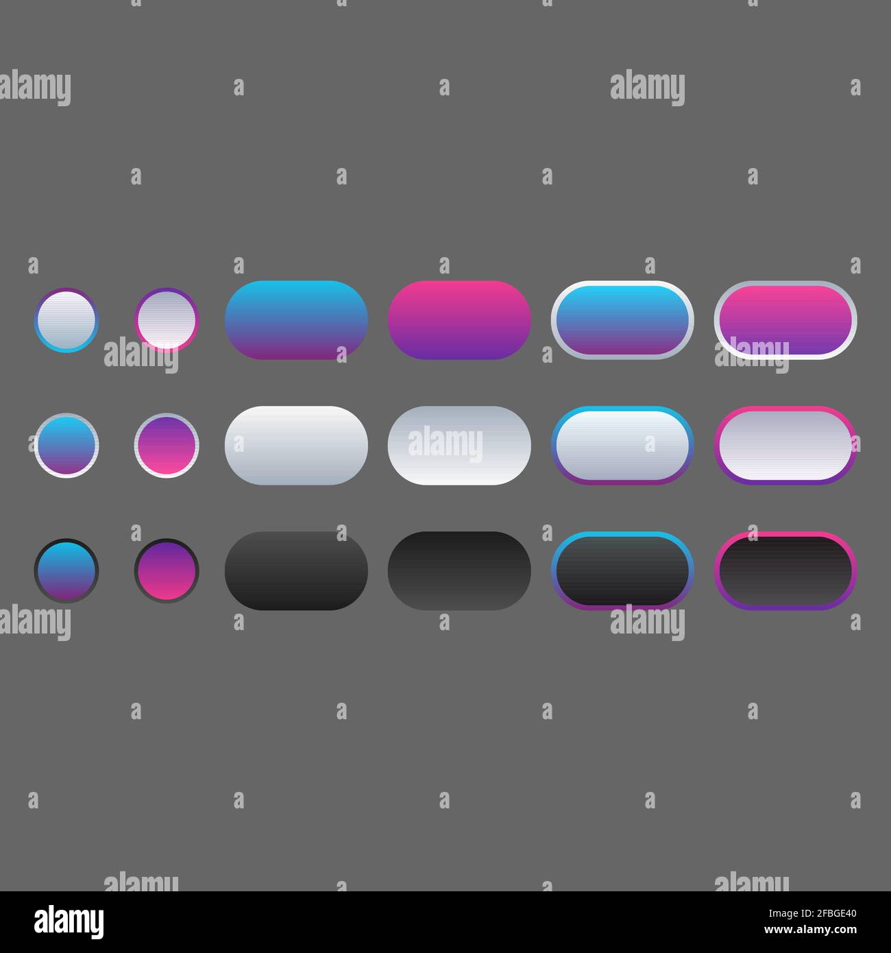 Icon set multi colored button in flat style. Easy editable vector ...
