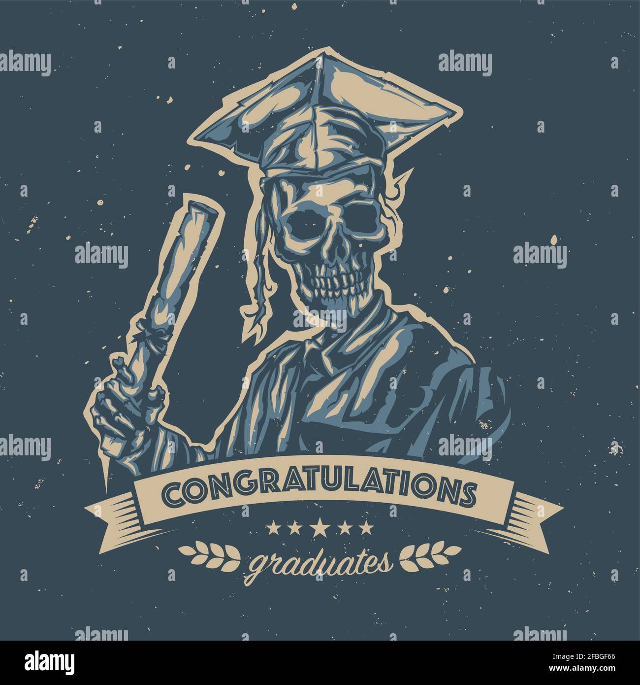 T-shirt or poster design with illustraion of graduation of skeleton ...