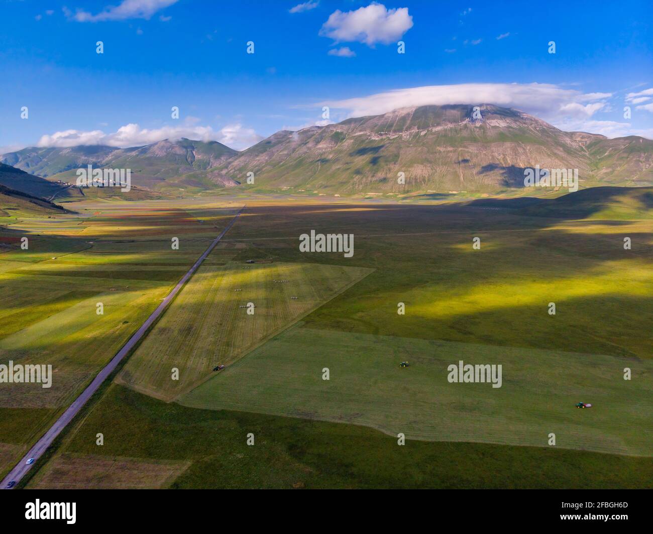 Aerial view of green Piano Grande plateau in summer Stock Photo - Alamy