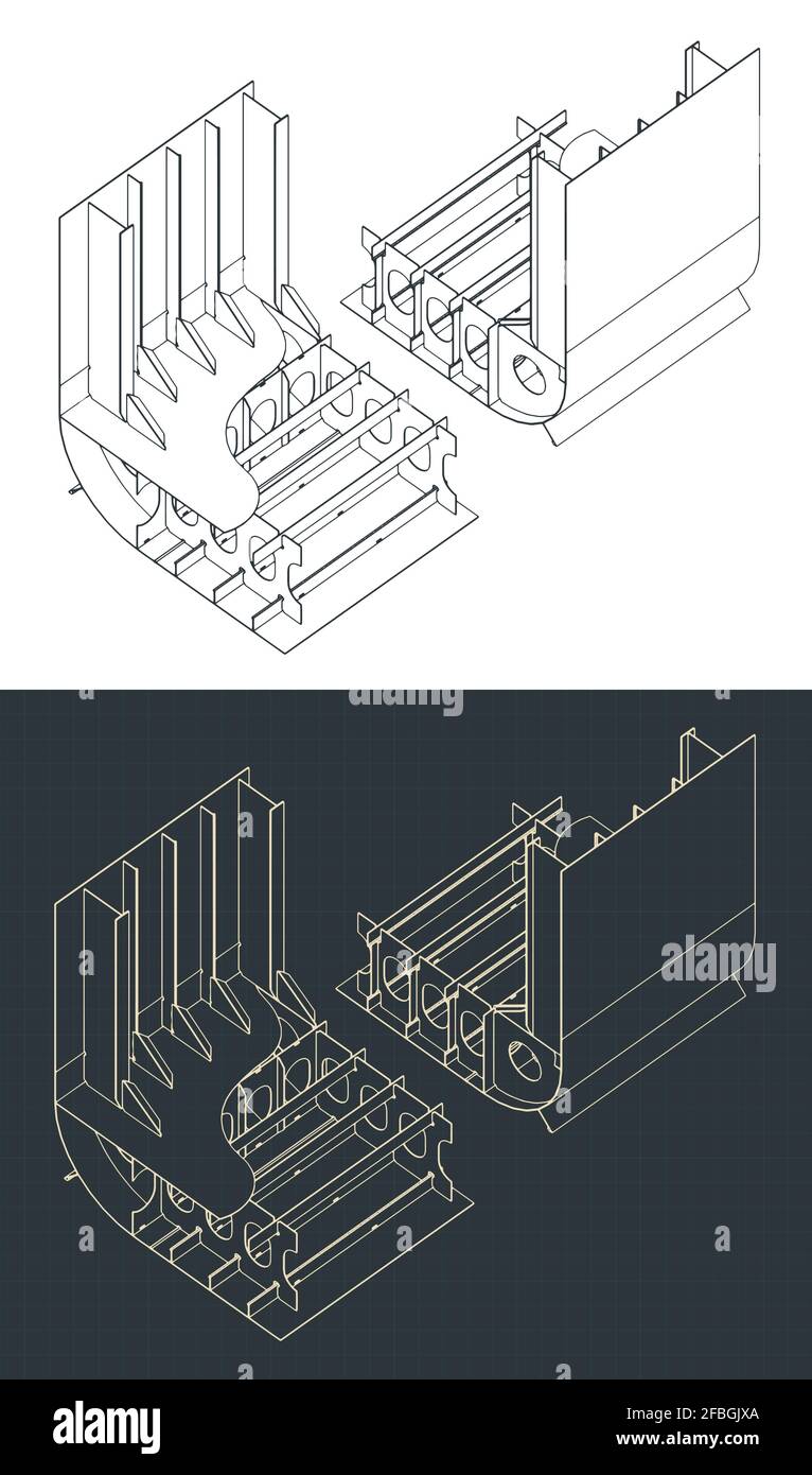 Stylized vector illustration of a cargo ship section drawings Stock ...