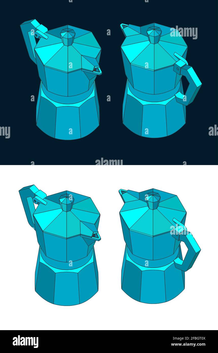 Stylized vector illustration of a coffee maker isometric color drawings ...