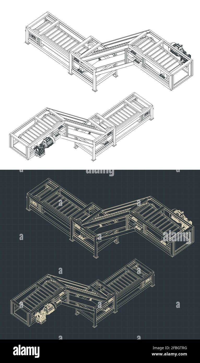 Stylized vector illustration of a Z Conveyor isometric drawings Stock ...
