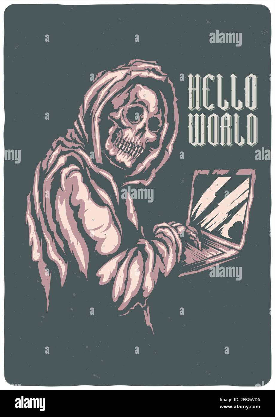 T-shirt or poster design with illustration of skeleton with notebook ...