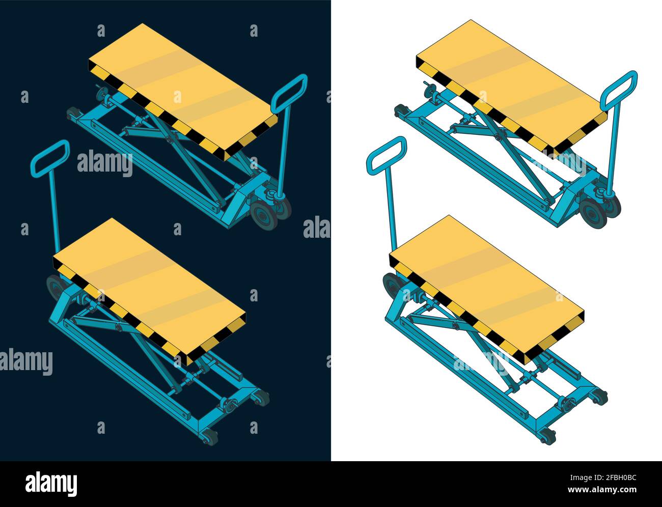 Stylized vector illustration of a pallet jack with a hydraulic up and ...