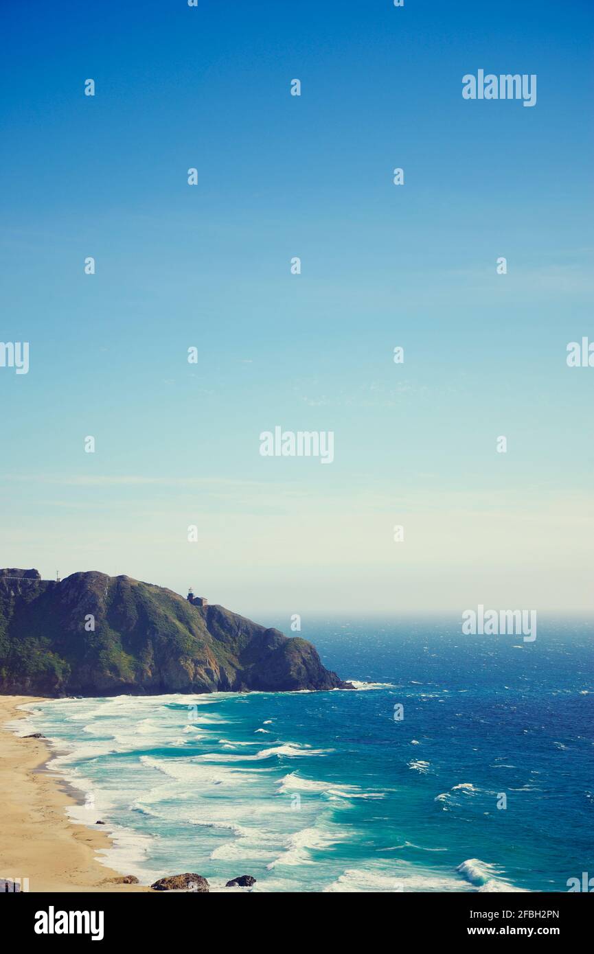 USA, California, Big Sur, Point Sur Lighthouse with sandy beach and ...