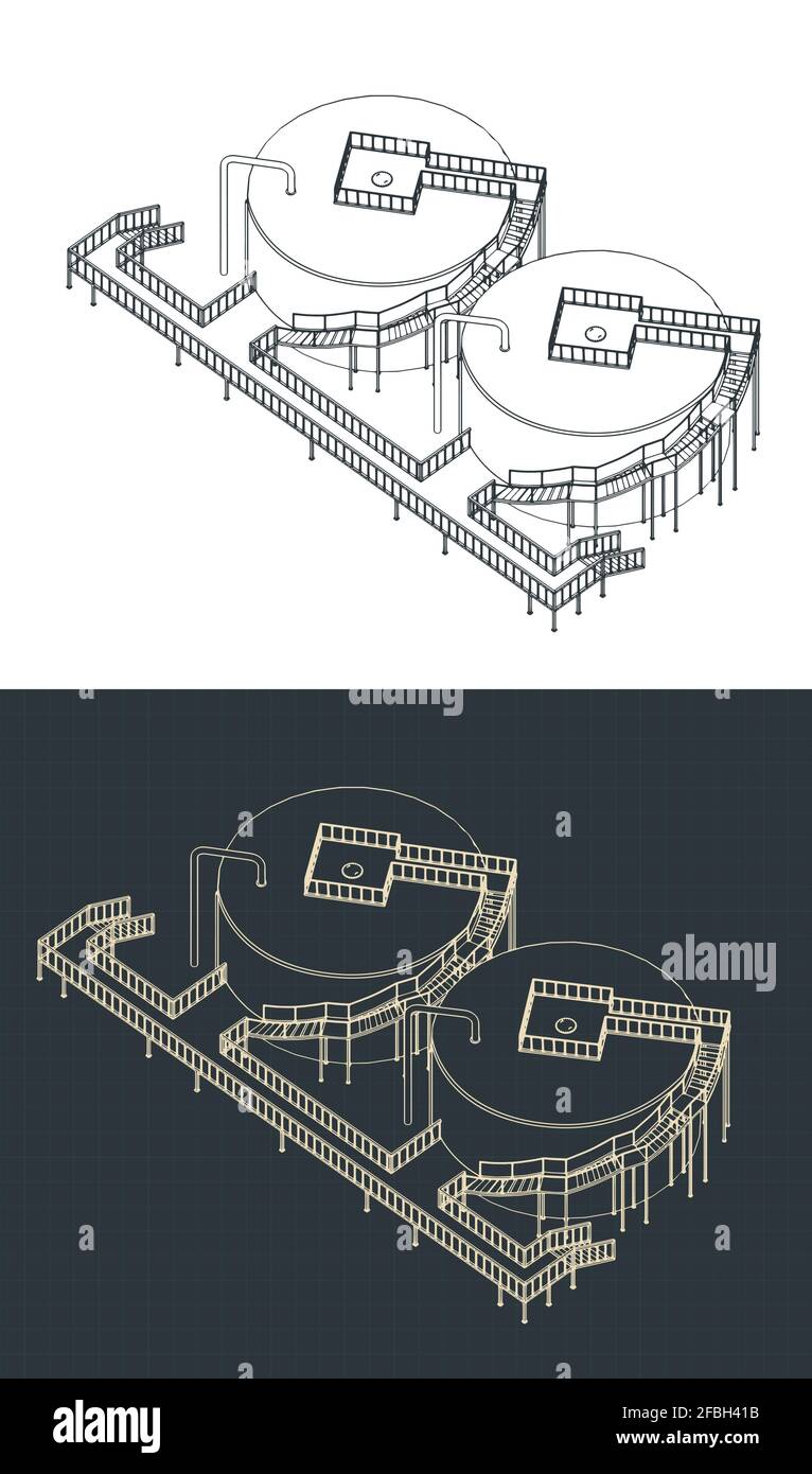 Stylized vector illustration of a storage tank isometric drawings Stock ...