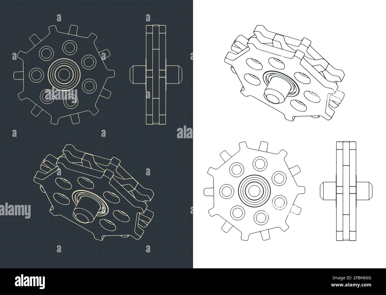 Stylized vector illustration of a toothed gear for chain drive drawing ...