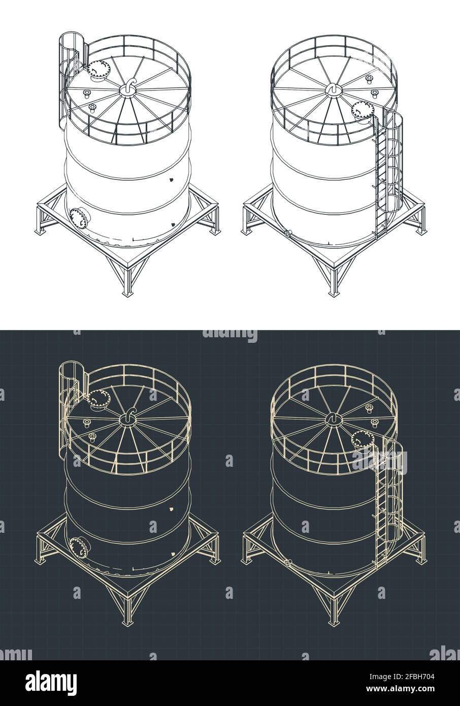 Stylized vector illustration of a storage tank isometric drawings Stock ...
