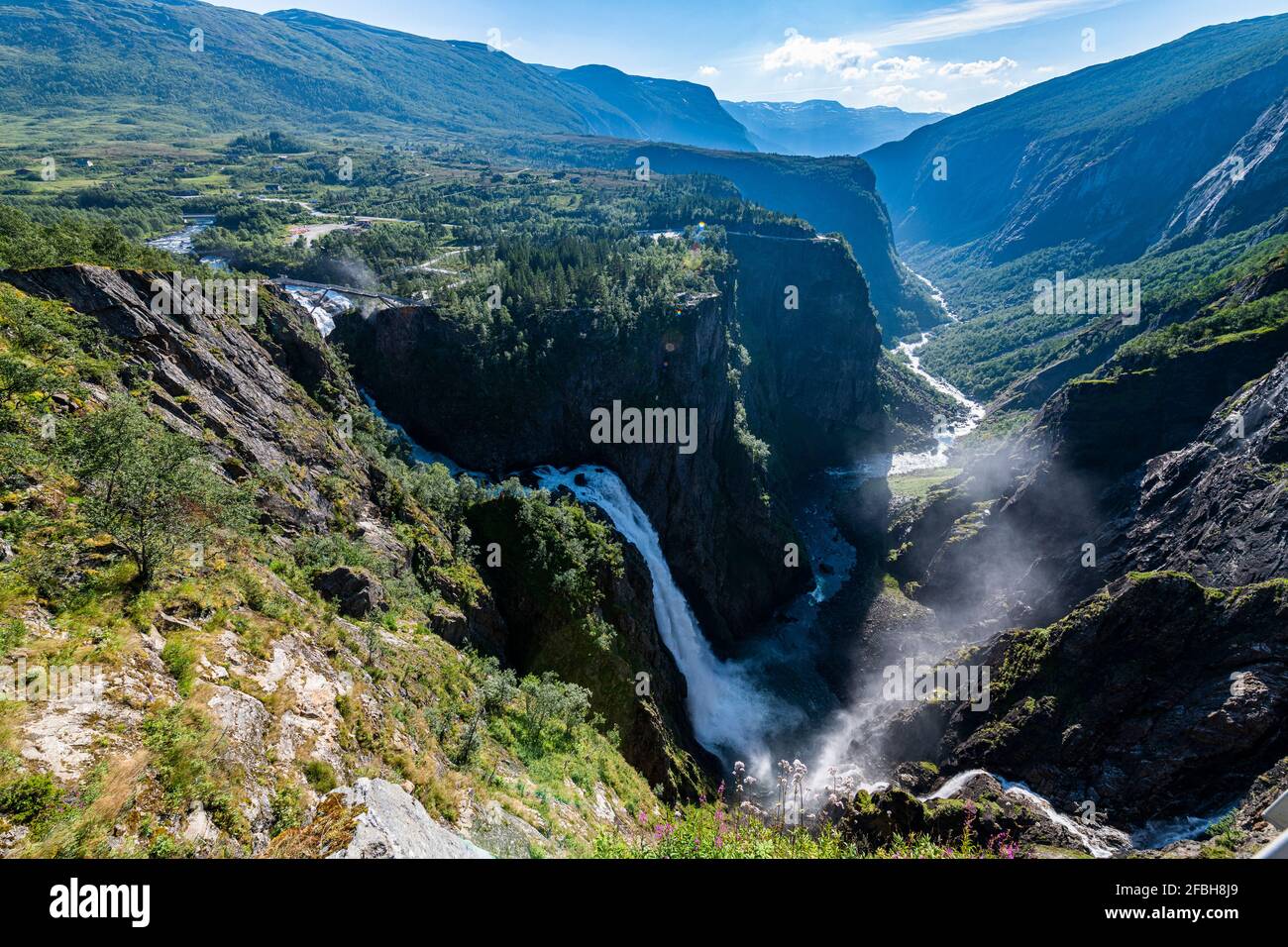 Scenic view of Mabodalen valley and Voringfossen waterfall Stock Photo ...