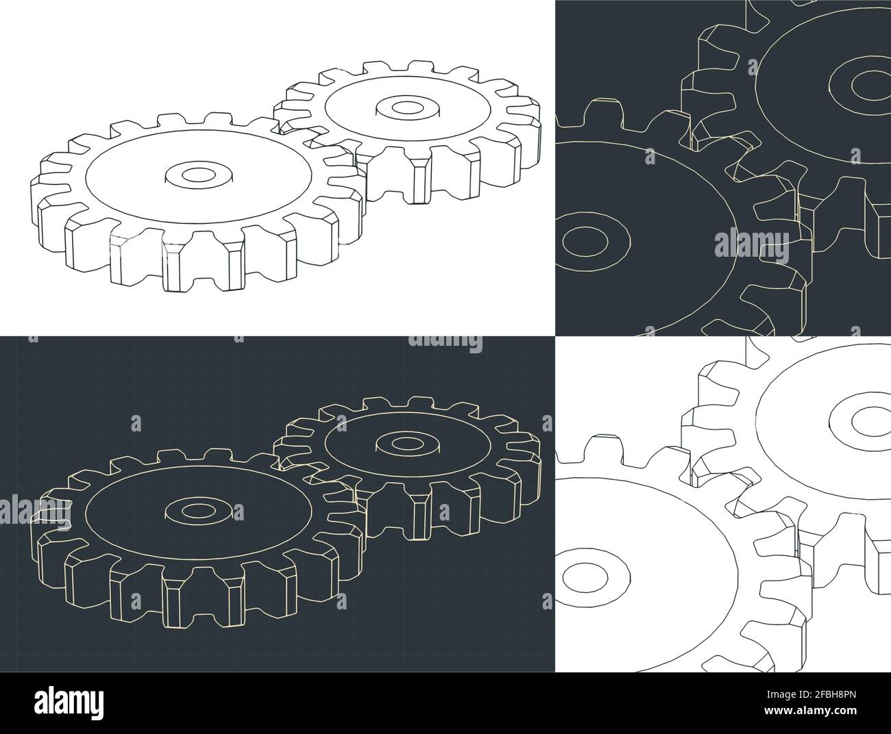 Stylized vector illustrations of gears closeup mini set drawings Stock ...
