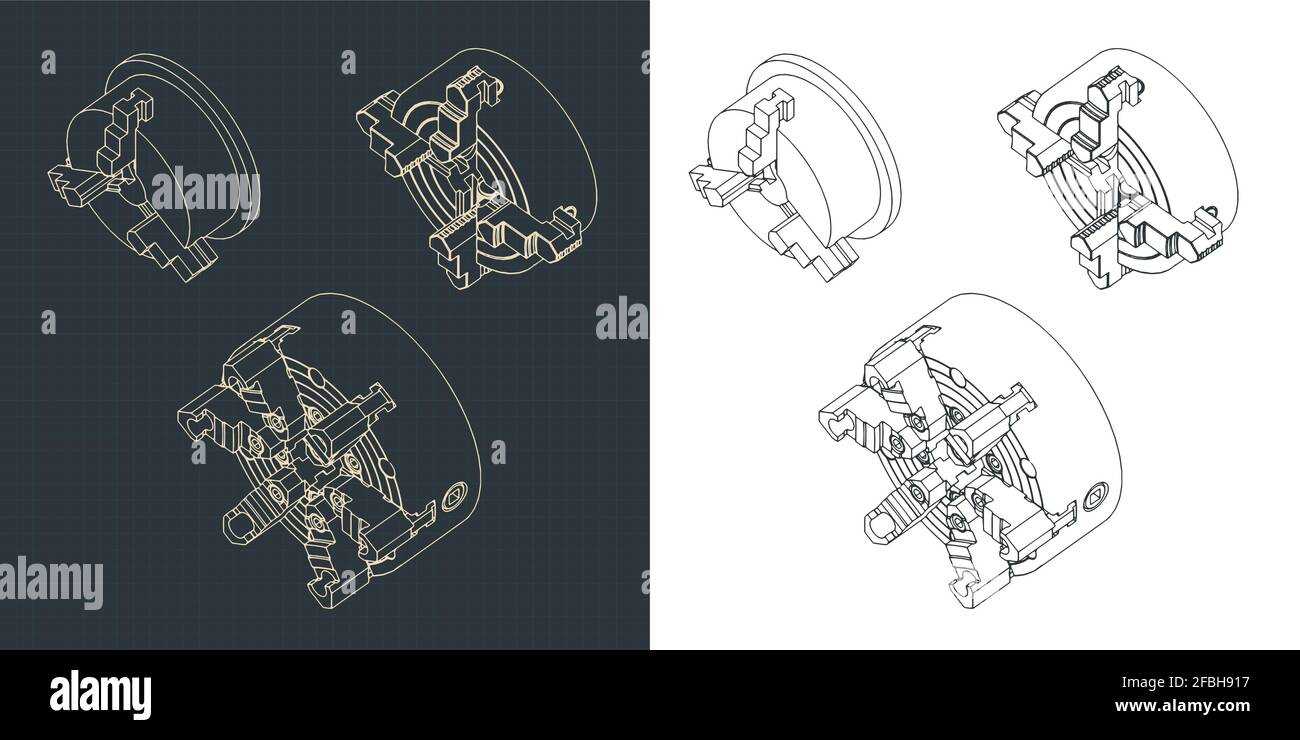 Stylized vector illustration of lathe chuck mini set drawings Stock ...