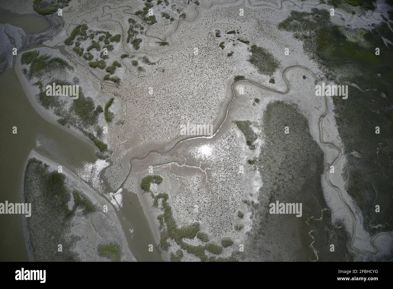 Aerial photo of mud flats of the Machipongo River, Accomack County ...
