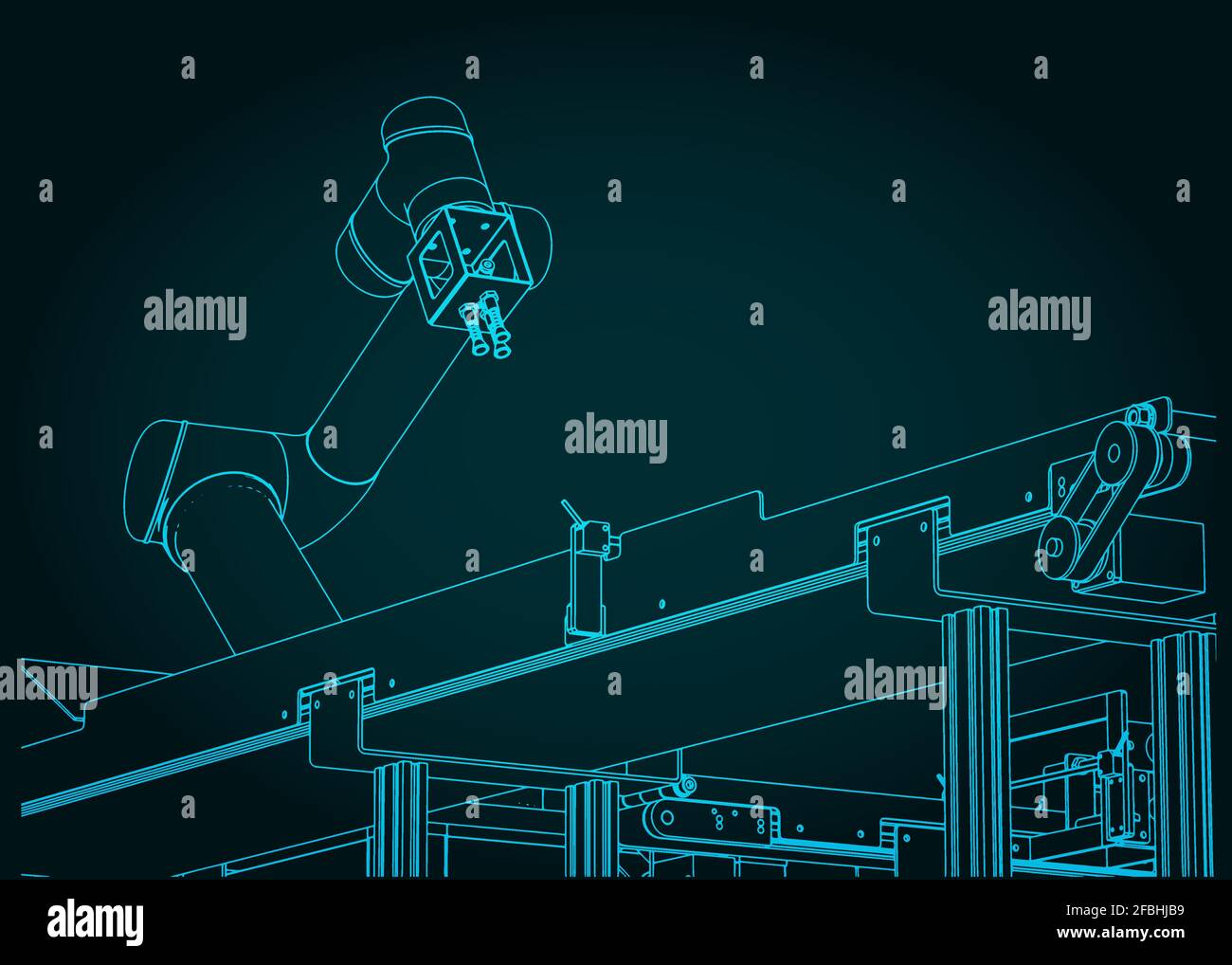 Stylized vector illustration of automated factory line blueprint Stock ...