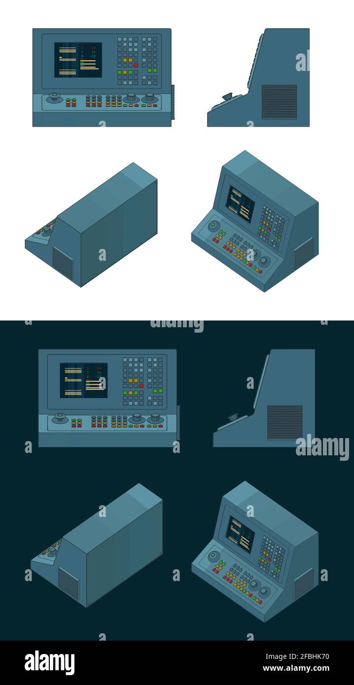 Stylized vector illustration of cnc machine control panel color ...