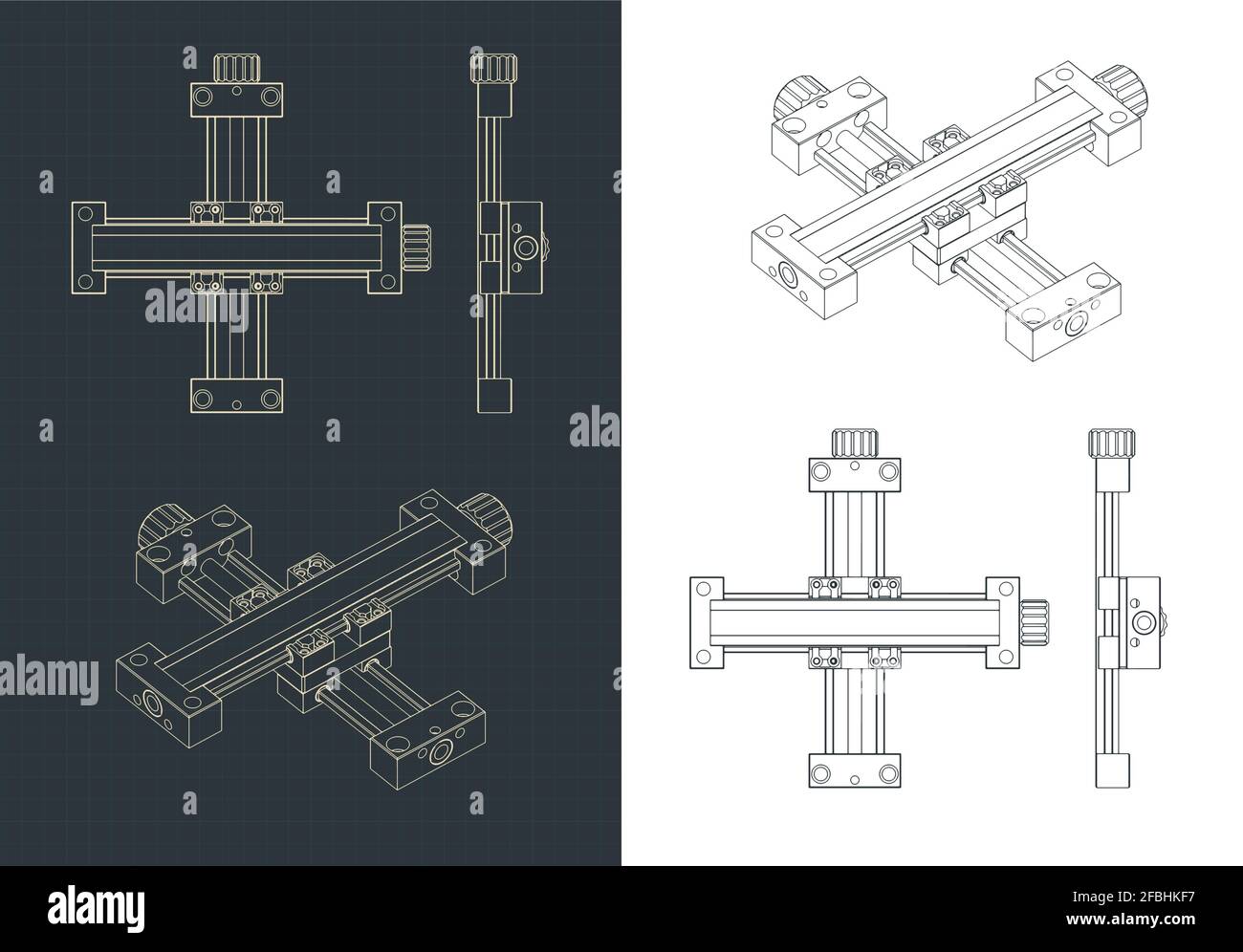 Stylized vector illustrations of a linear actuator for cnc machine ...
