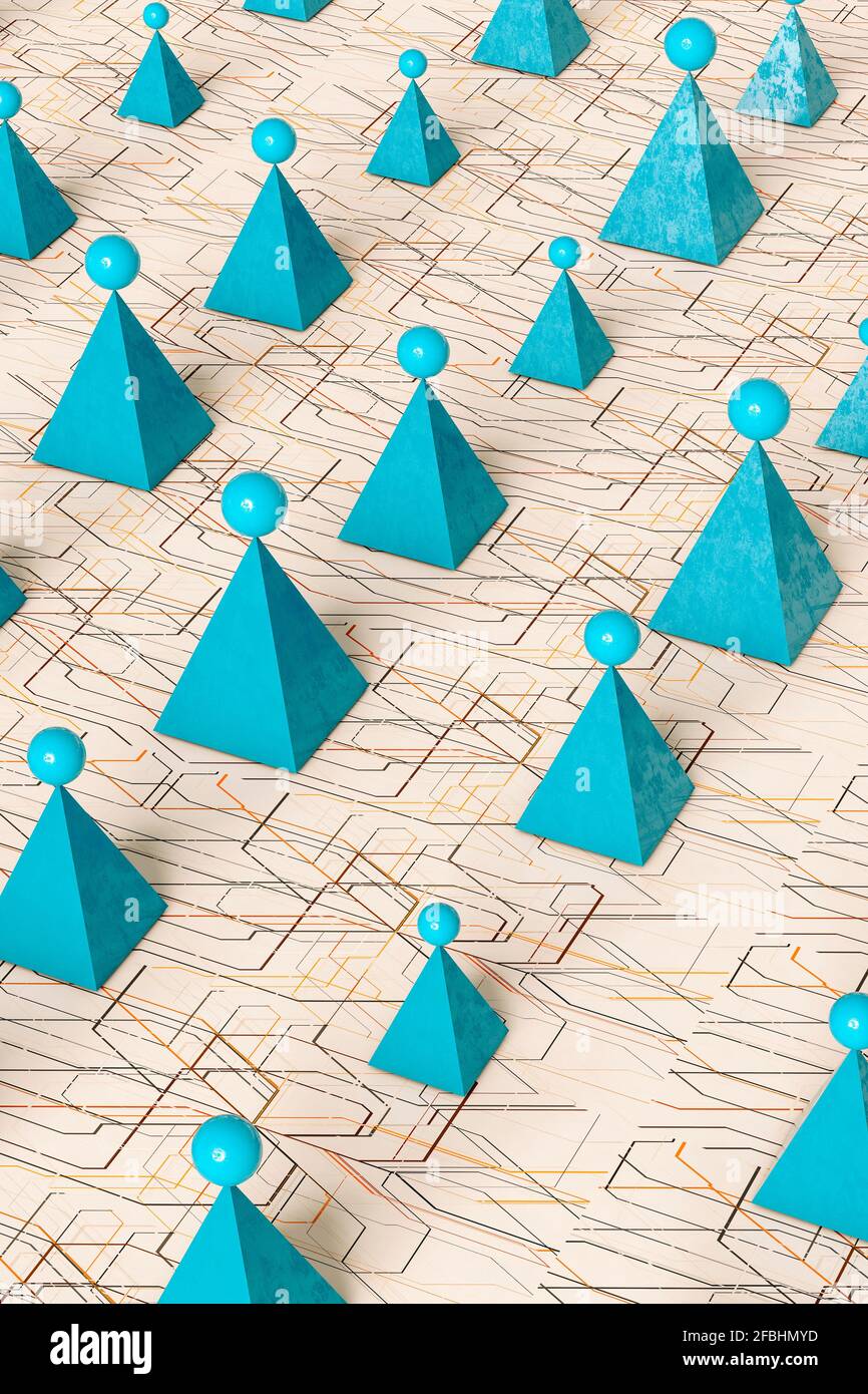 Blue pyramids and spheres on pattern Stock Photo - Alamy