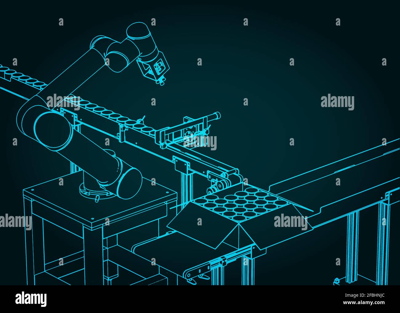 Stylized vector illustration of automated factory line drawing Stock ...