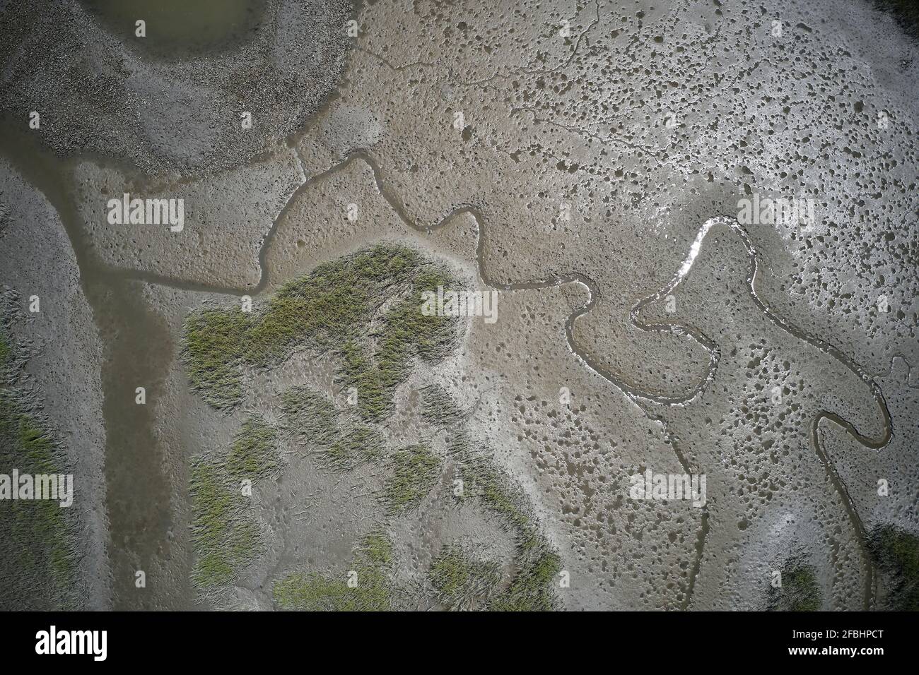 Aerial photo of mud flats of the Machipongo River, Accomack County ...