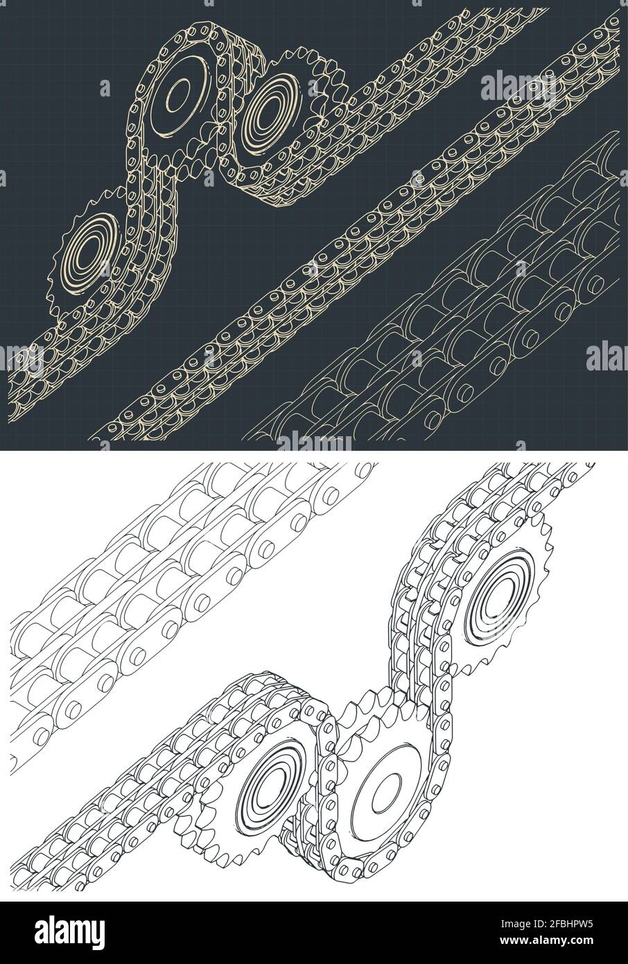 Stylized vector illustration of Chain drive and sprocket drawings Stock ...