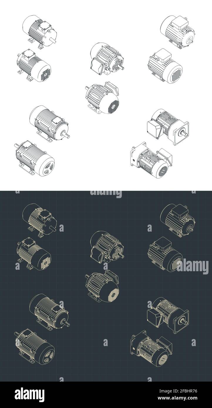 Stylized vector illustration of powerful industrial electric motors ...