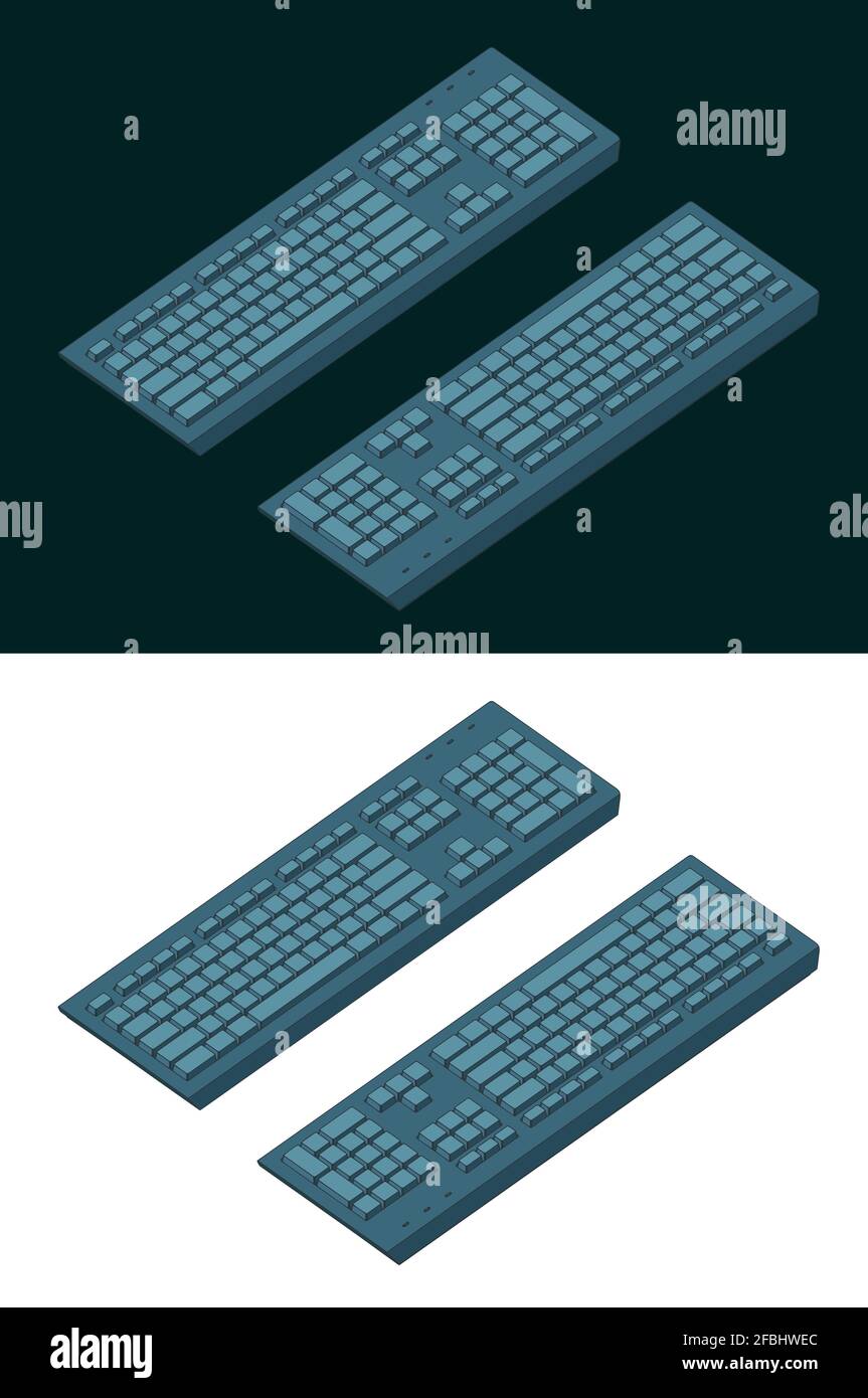 Stylized vector illustration of keyboard isometric color drawings Stock ...