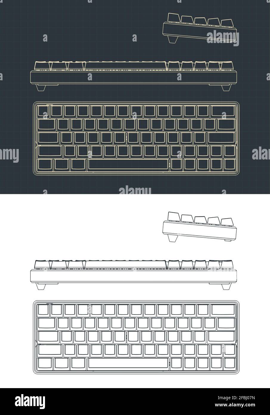 Stylized vector illustration of mechanical 60% keyboard drawings Stock ...