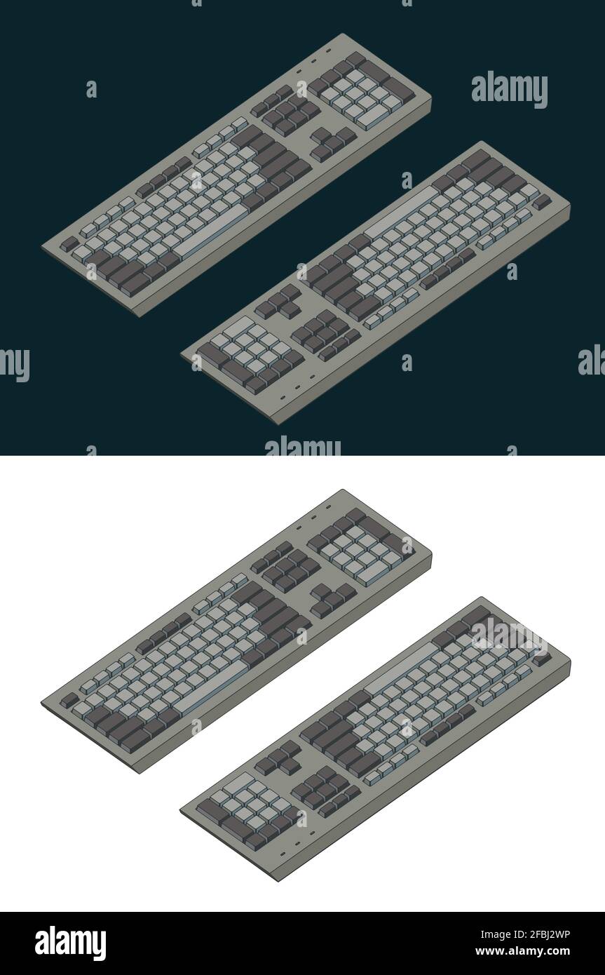Stylized vector illustration of retro style keyboard isometric color ...