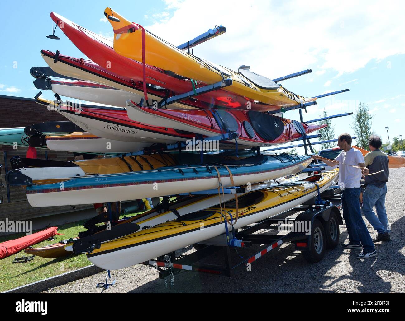 Kayaks transportation on trailer Stock Photo - Alamy