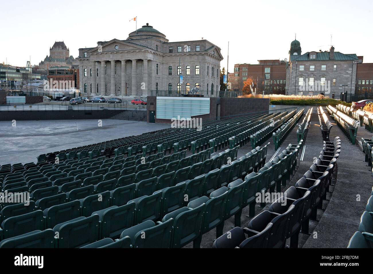 seats at Agora du Vieux port in Quebec city Stock Photo - Alamy