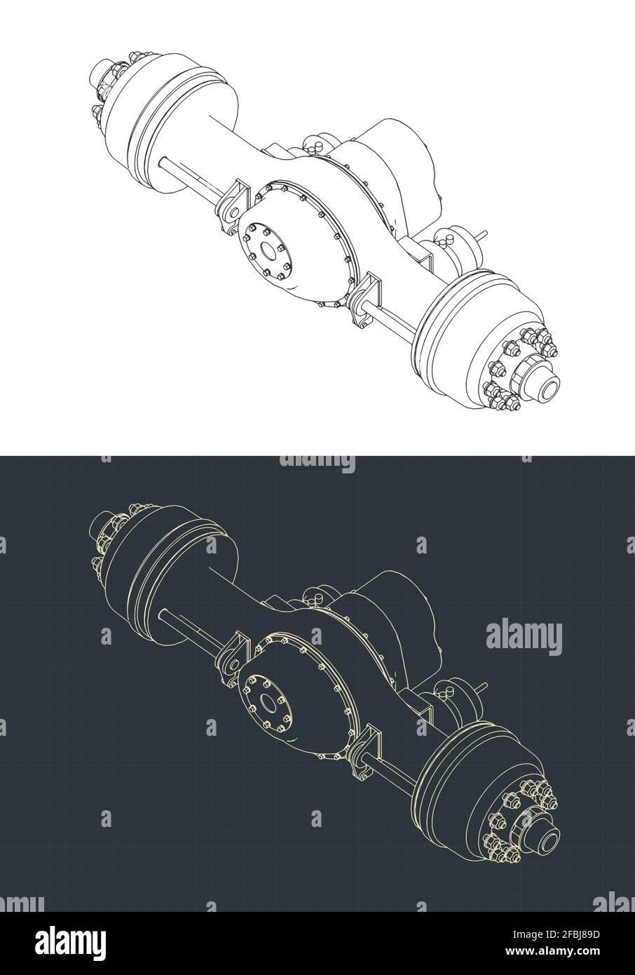 Stylized vector illustration of truck suspension systems blueprints ...