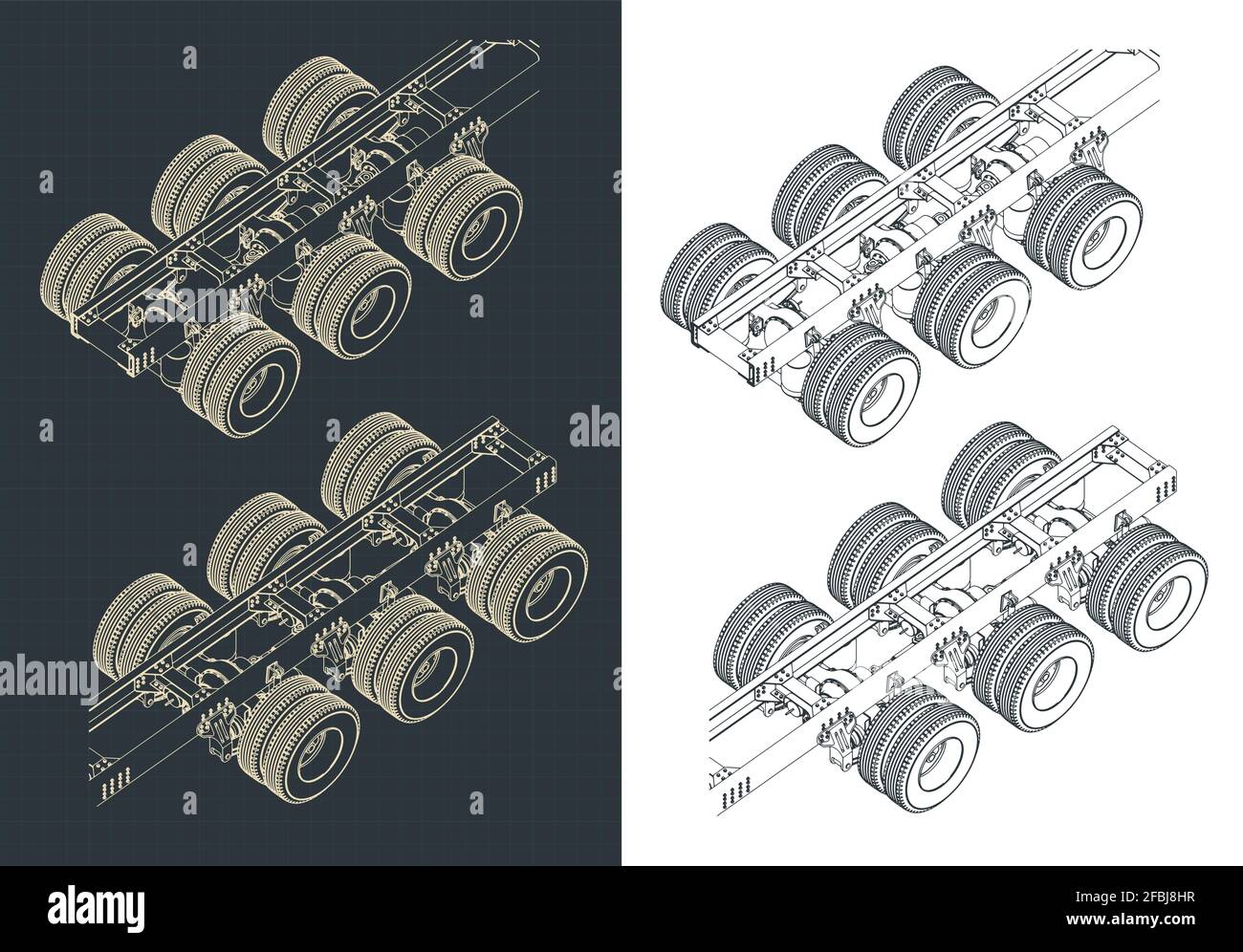 Stylized vector illustration of truck suspension systems isometric ...