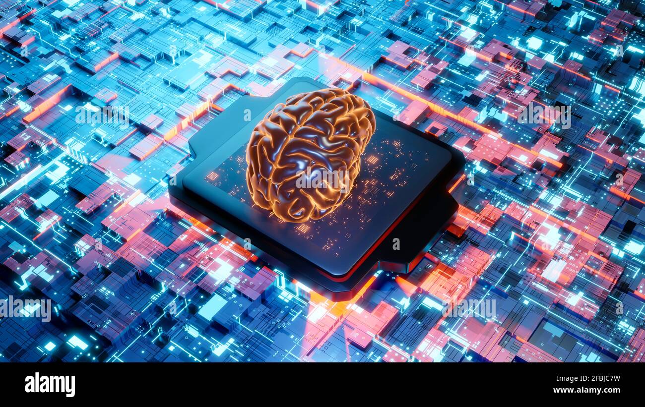 Human brain and circuit board hi-res stock photography and images - Alamy
