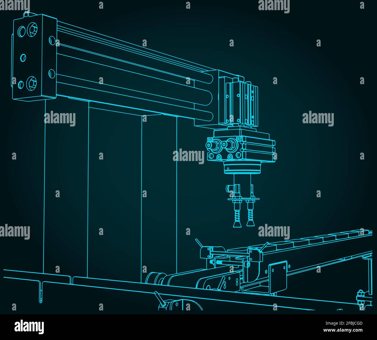 Stylized vector illustration of automated factory line robot Stock ...