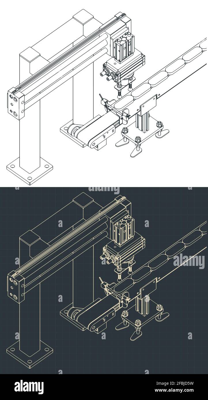 Stylized vector illustration of automated factory line isometric ...