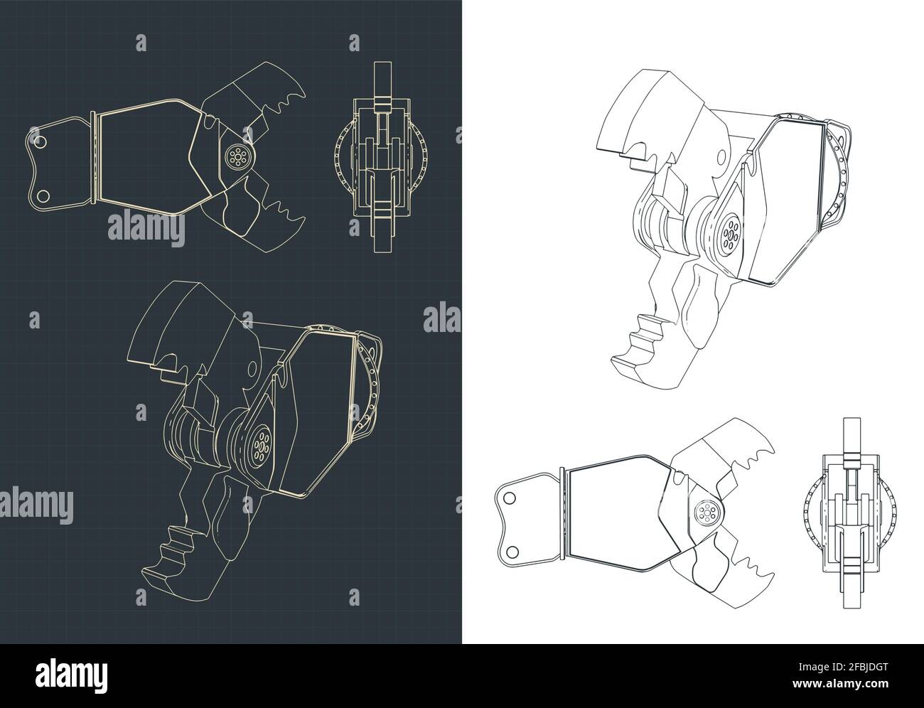 Stylized vector illustration of Demolition shear blueprints Stock ...