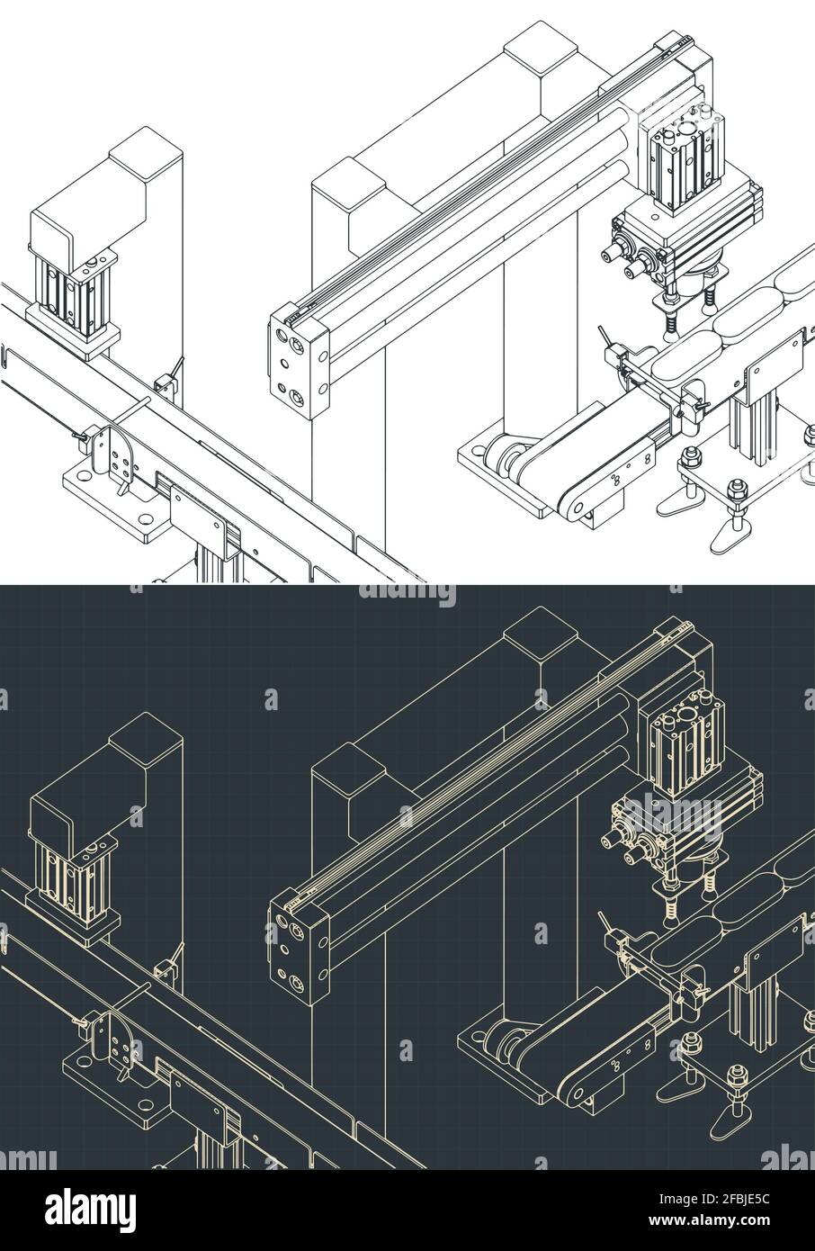 Stylized vector illustration of automated factory line isometric ...