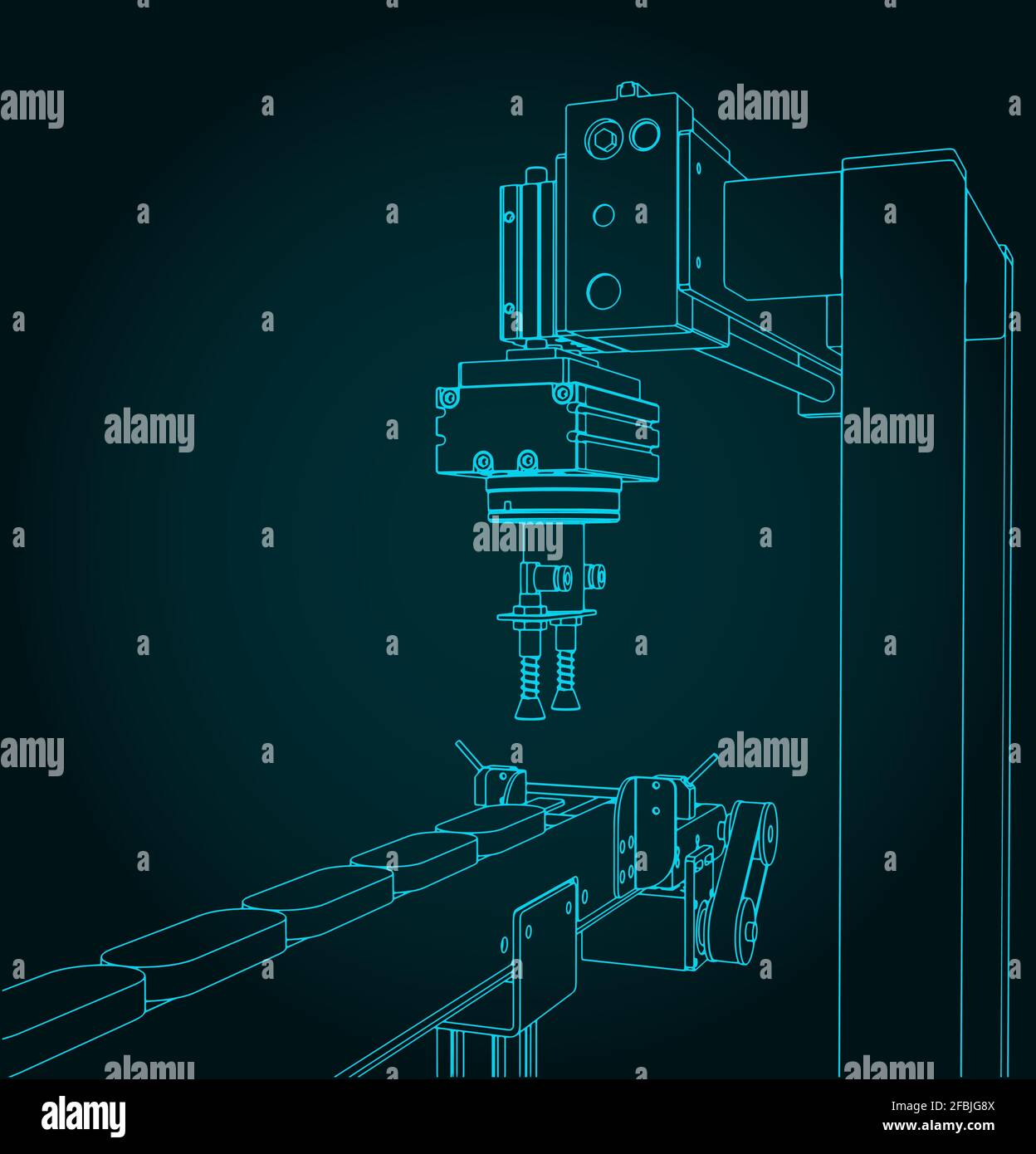 Stylized vector illustration of automated factory line robot Stock ...